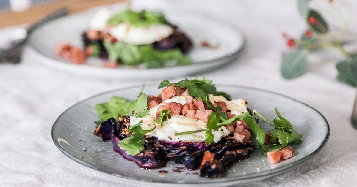 Roasted red cabbage steaks with goat cheese and bacon | Recipe ...