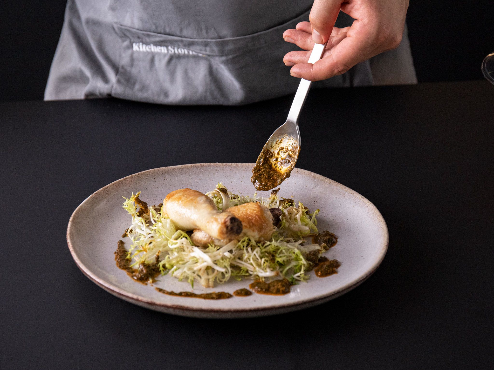 Crispy chicken with Moroccan-style sauce and frisée | Recipe | Kitchen ...