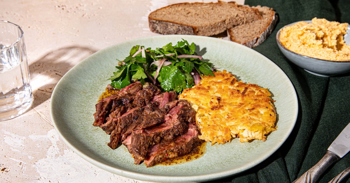 Steak with celery root rösti and kimchi butter | Recipe | Kitchen Stories