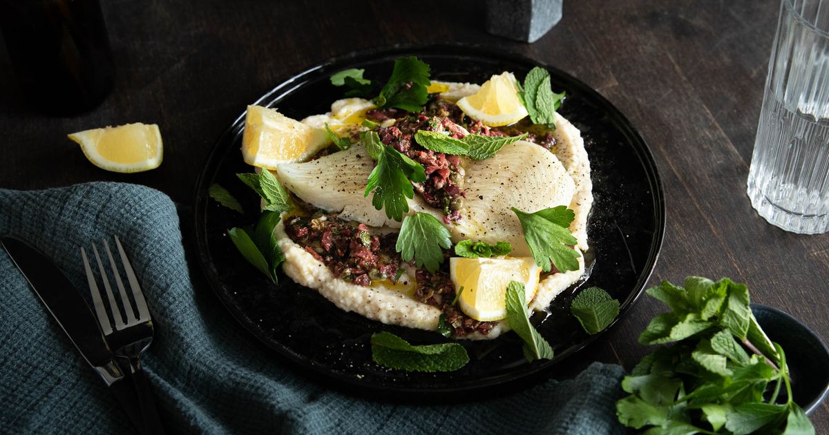 Steamed halibut with parsnip purée and olive-caper gremolata | Recipe ...