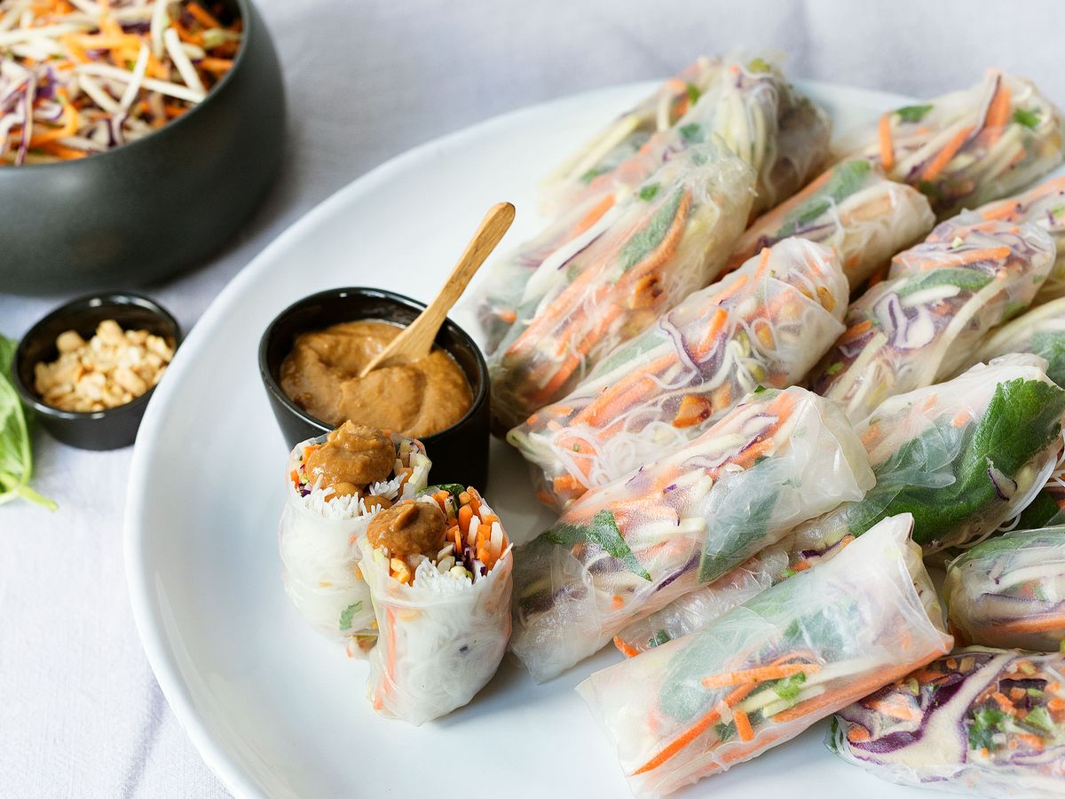 Thai-style summer rolls with peanut dipping sauce | Recipe | Kitchen ...