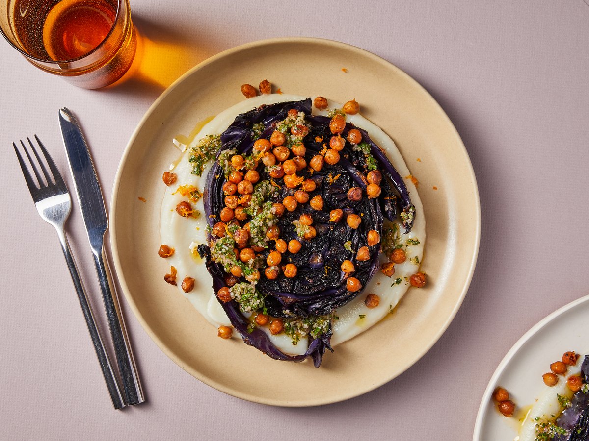 Roasted red cabbage steaks with crispy chickpeas | Recipe | Kitchen Stories