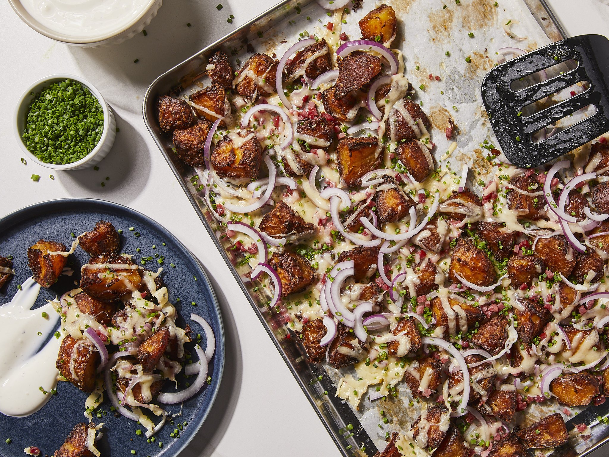 Cheesy loaded crispy potatoes | Recipe | Kitchen Stories