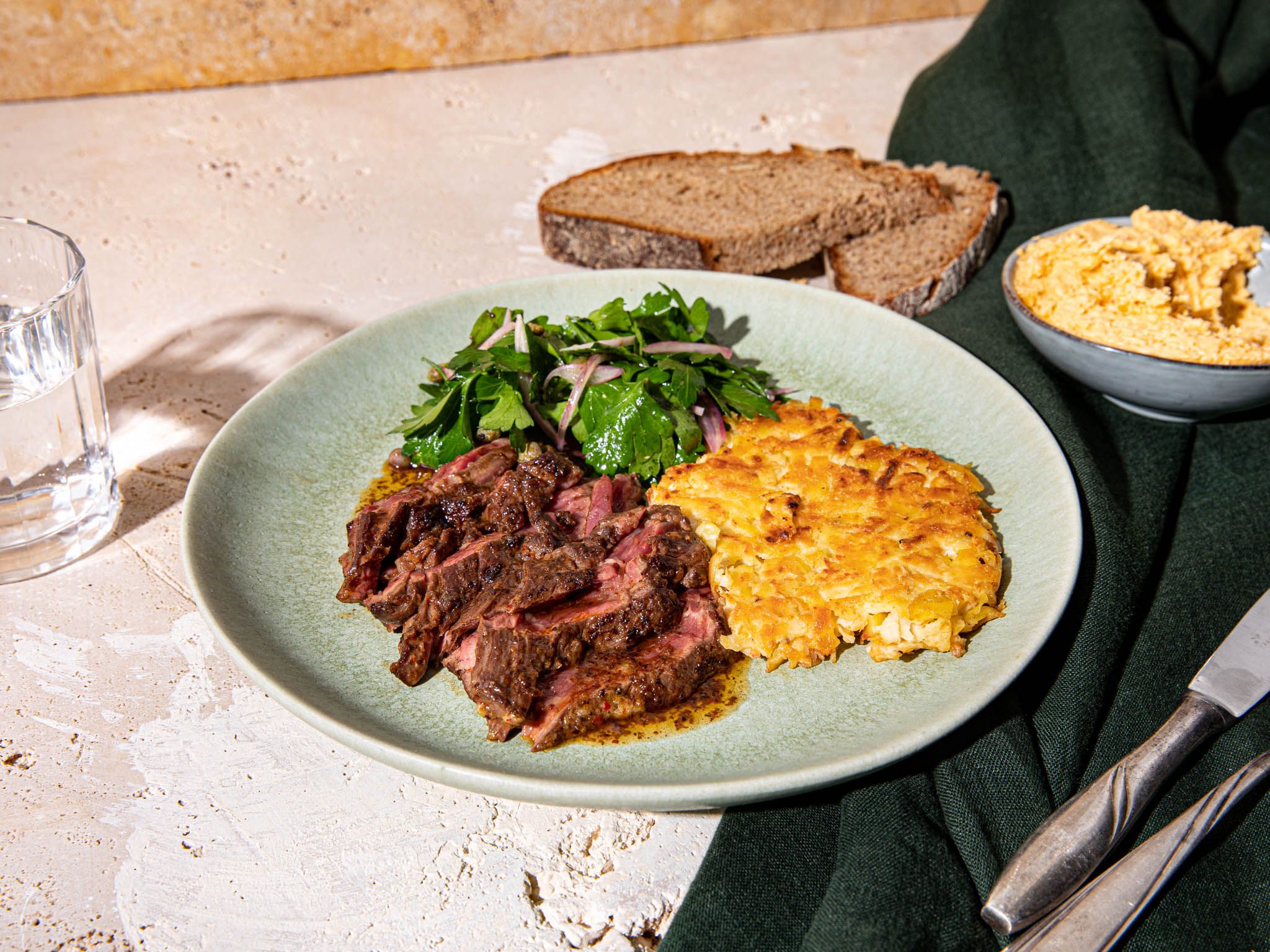 Steak with celery root rösti and kimchi butter | Recipe | Kitchen Stories