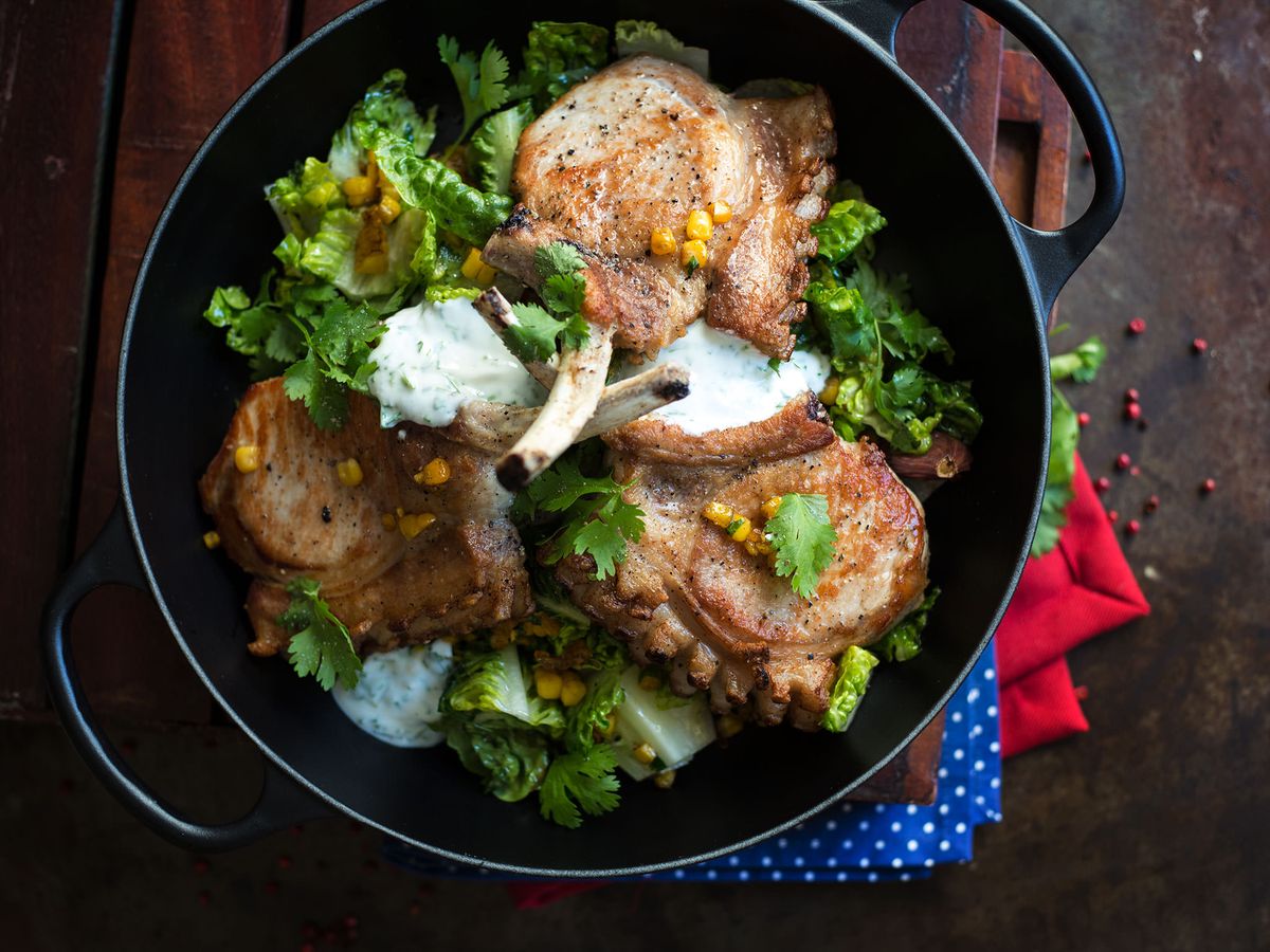 Pork chops with corn salad | Recipe | Kitchen Stories